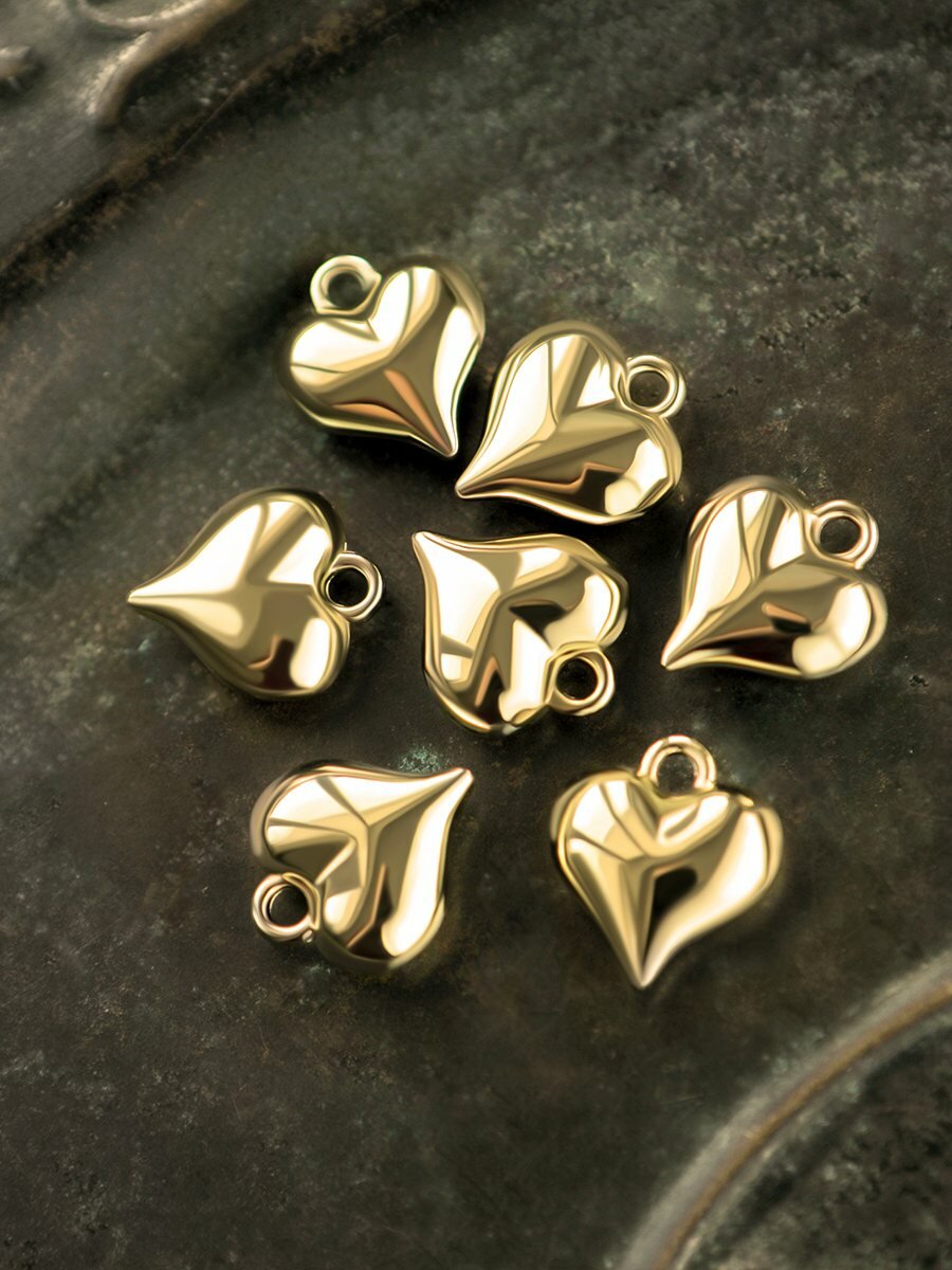 Кулон Подвеска металлическая сердце 8 шт. для рукоделия / браслета / сережек, цвет золото, 16x14x6 мм