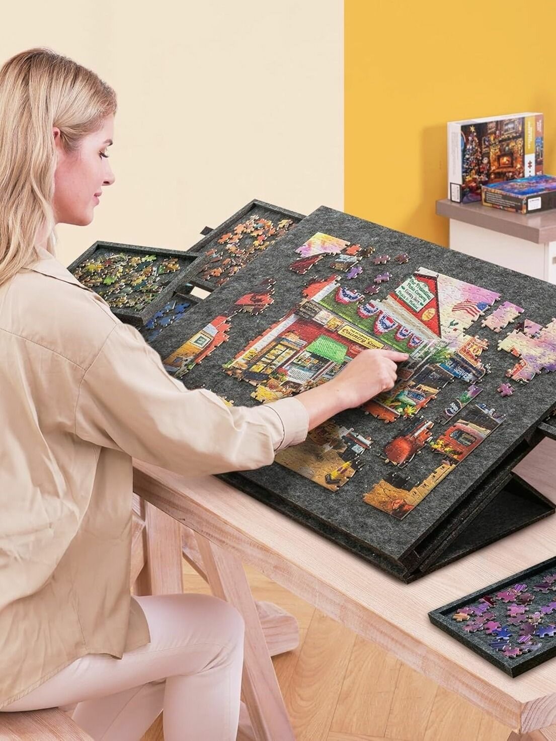 Наклонная доска "2-в-1", для головоломок, с подставкой, с крышкой, фетровый материал, темно-серая