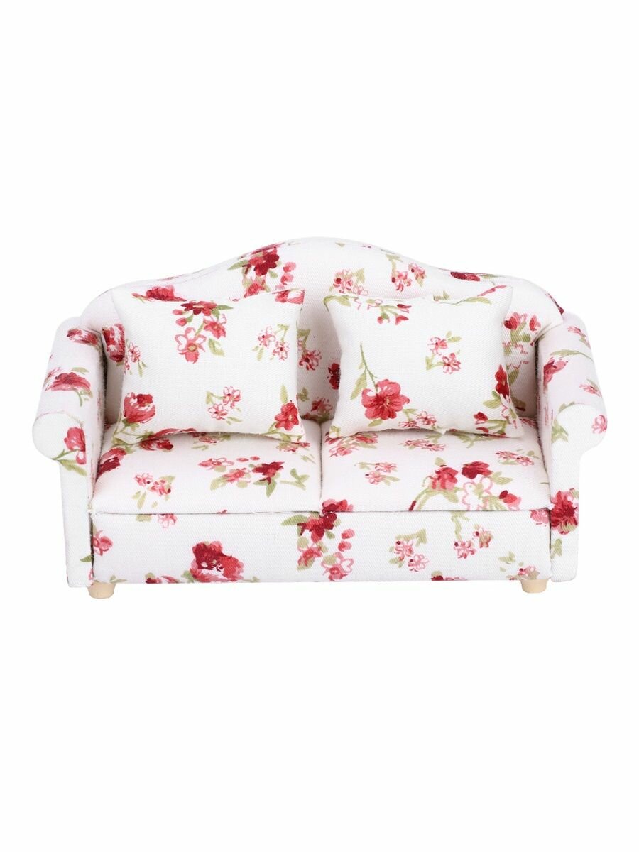 1/12 весы, миниатюрная мебель для кукольного домика, двойной диван, аксессуар с цветочным узором для миниатюрных кукол