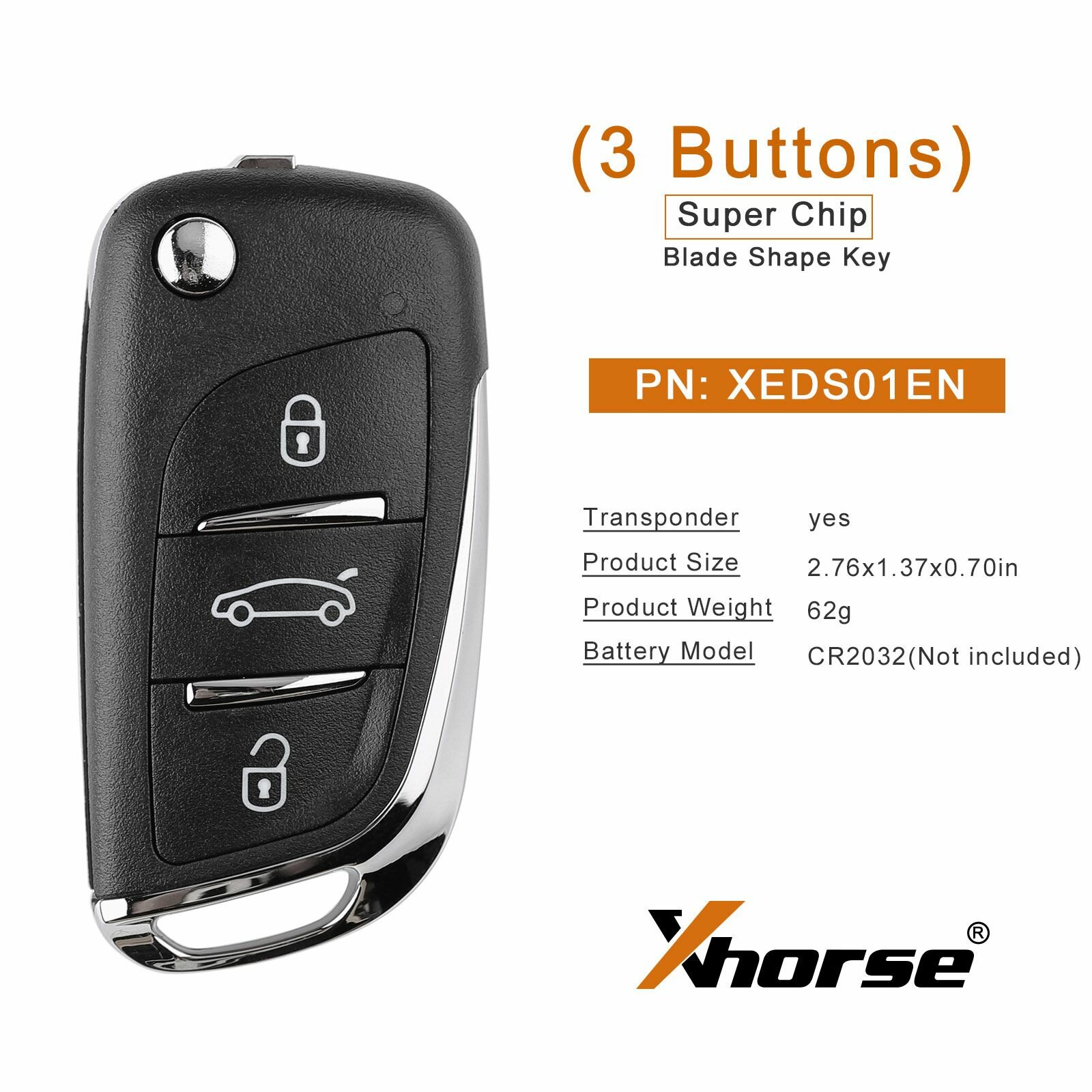 Xhorse XEDS01EN Super Remote XDS Style — суперключ VVDI DS Type 3 (3 кнопки), поддержка множества транспондеров, набор 5 шт.