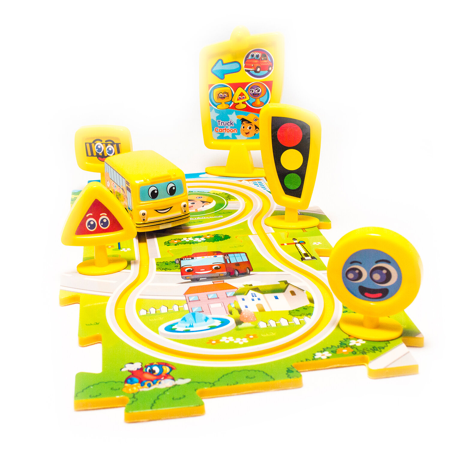 Заводная машинка Дрофа-медиа "Школьный автобус", с дорожными знаками, для мальчиков, от 3 лет