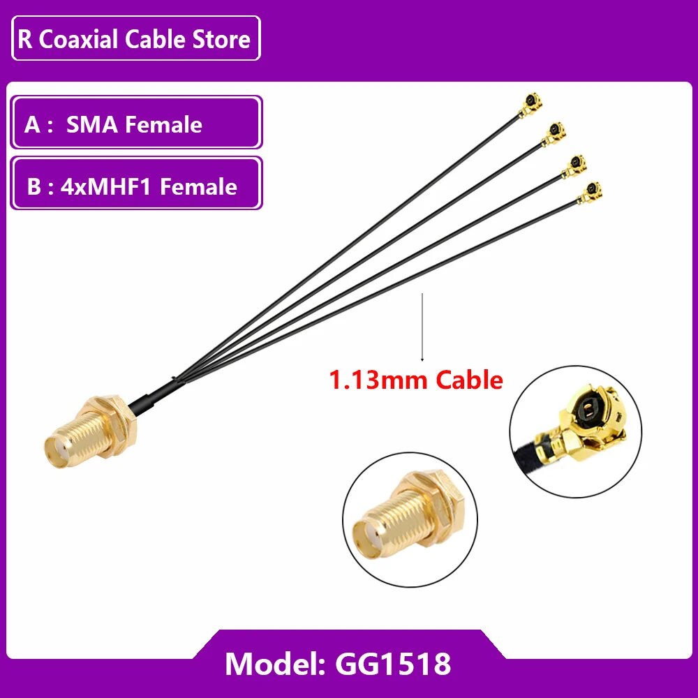 Разветвитель антенны WiFi R RG1.13/0.81MM SMA на 2 u.FL MHF 15CM, SMA F to 4x MHF1 F