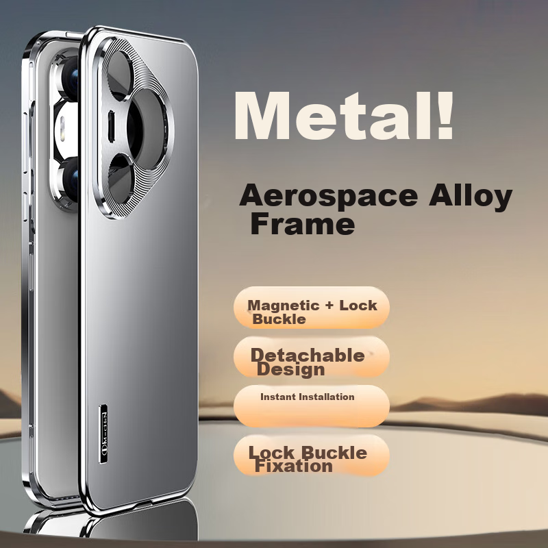 IM-CHEN [Metal Magnetic] Phone Case for Huawei Pura 70 Pro, Pura 70 PRO+ Protective Cover, Aluminum Alloy Lens Ring, Frosted Business Full Protection Shockproof - Secret Silver