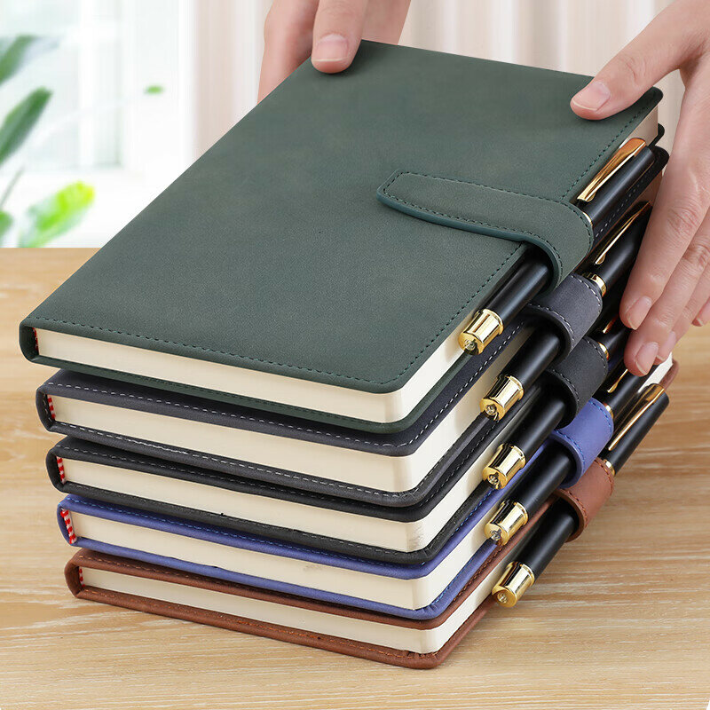 [Lowest Price Online] Farallon Business Notebook A5 Thickened with Buckle, Sheepskin Cover Notebook, Stationery Diary, Work Log, Office Meeting Record Book, Customizable A5-Green