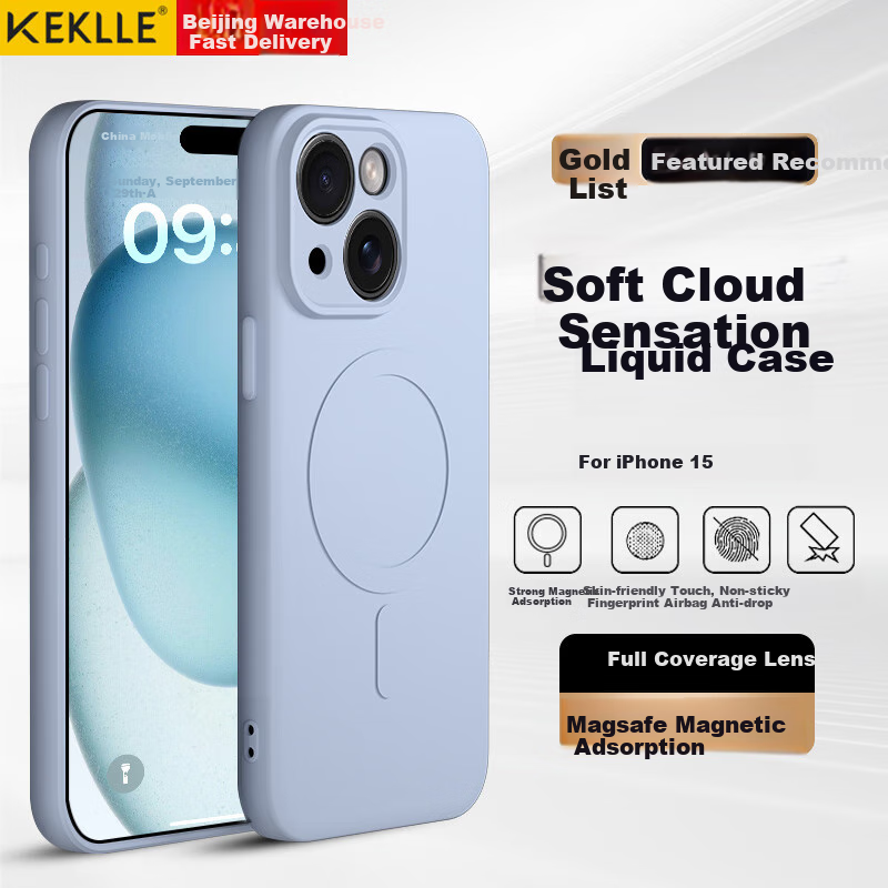KEKLLE Skin-friendly Magnetic Adsorption iPhone 15 Case Apple 15 Protective Cover Skin-friendly Liquid Silicone Magnetic Adsorption Lens Full Coverage Soft Shell Protective Cover Lavender Purple