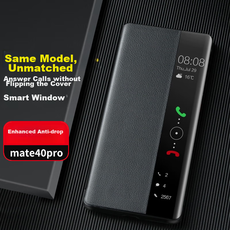 EDDGA Suitable for Huawei Mate 40 Pro Phone Case, Mate 40 Pro Flip Smart Window Sleep Pro+ Full Protection Anti-Drop Leather Case, Smart Flip Hands-Free
