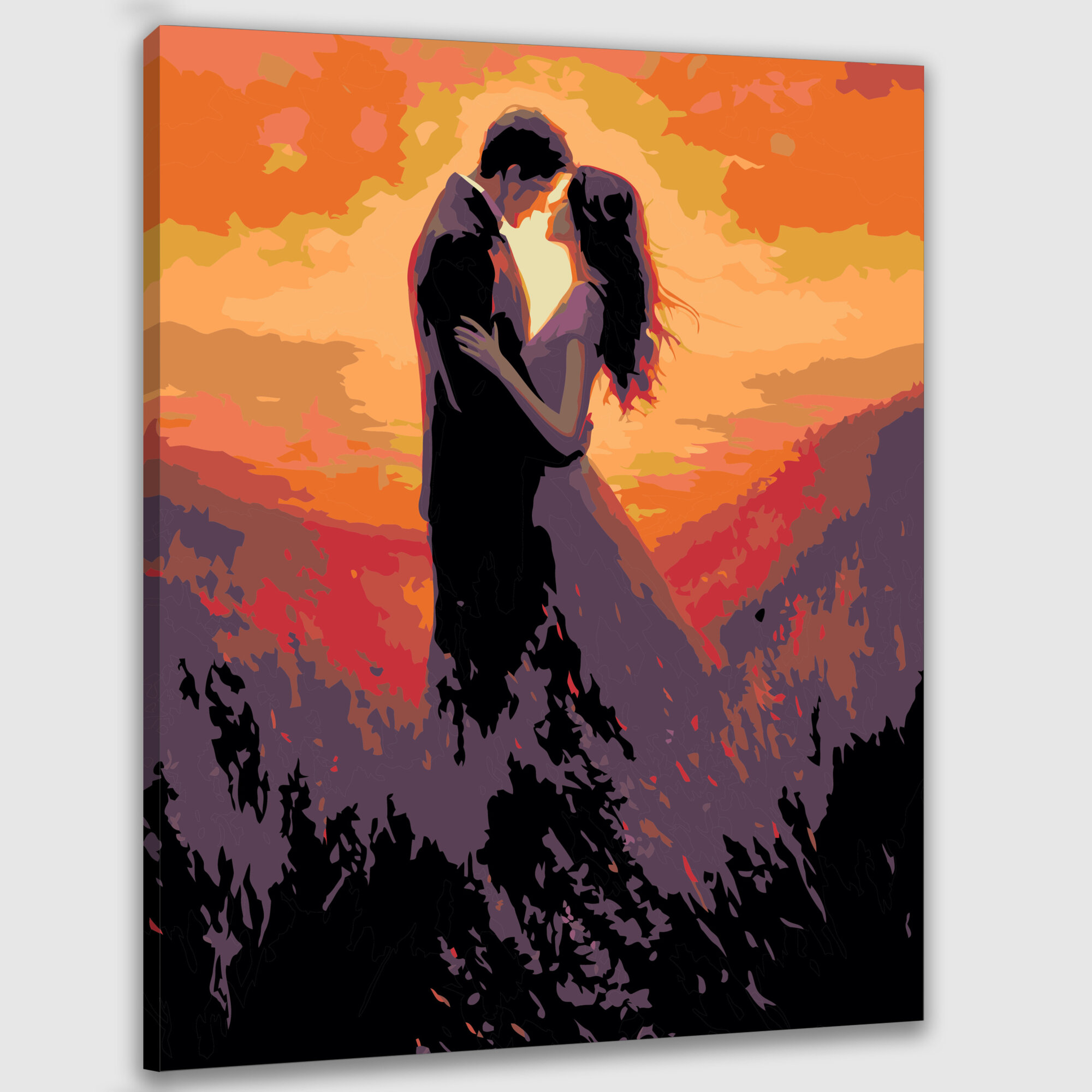 Картина по номерам 40x50 см, картина маслом, эльфийская пара, страстные объятия, тела вплетены, поле цветущей лаванды