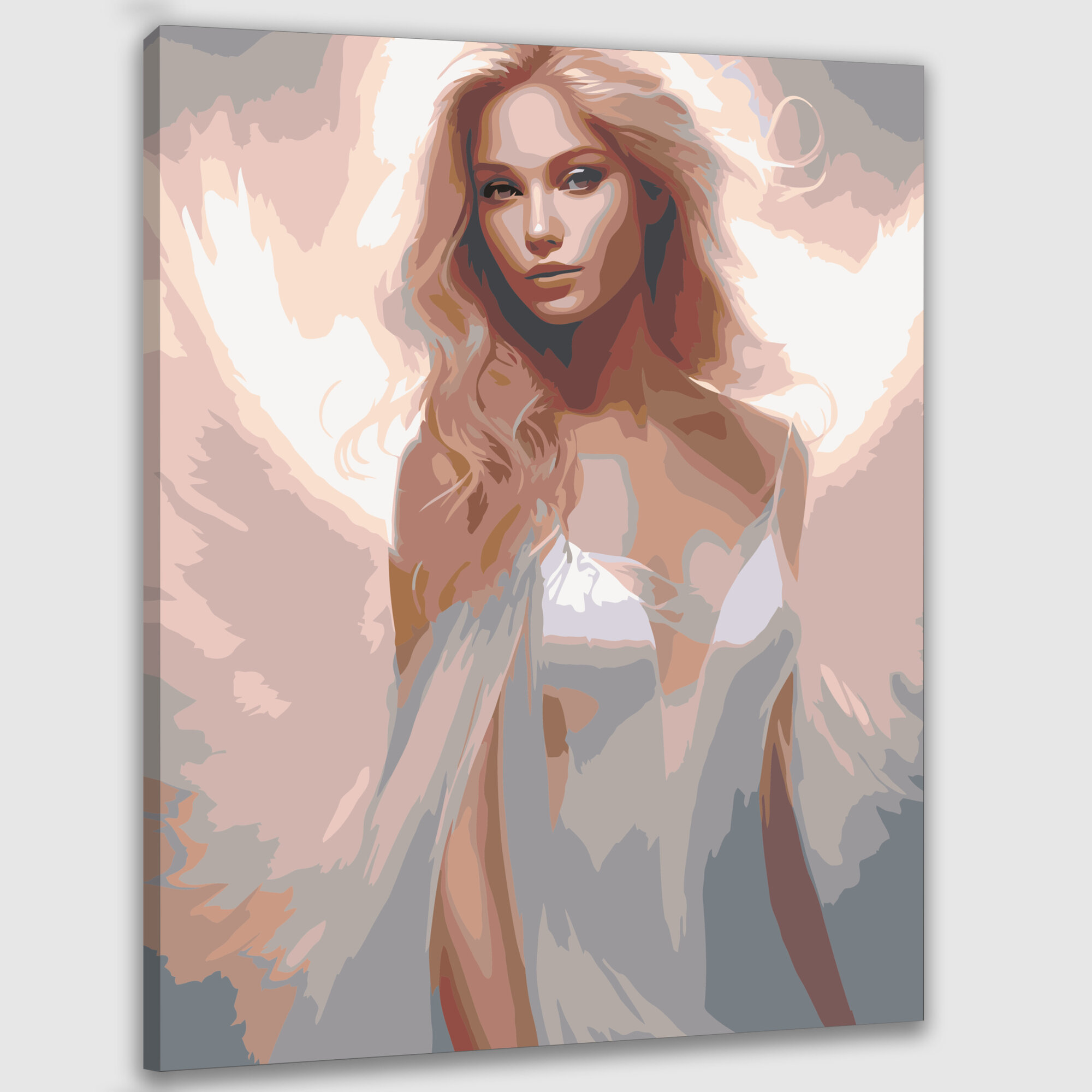 Картина по номерам 40x50 см, цифровая картина, ангел, крылья, паутинка, небесный ореол, свет, лицо, волосы, небо