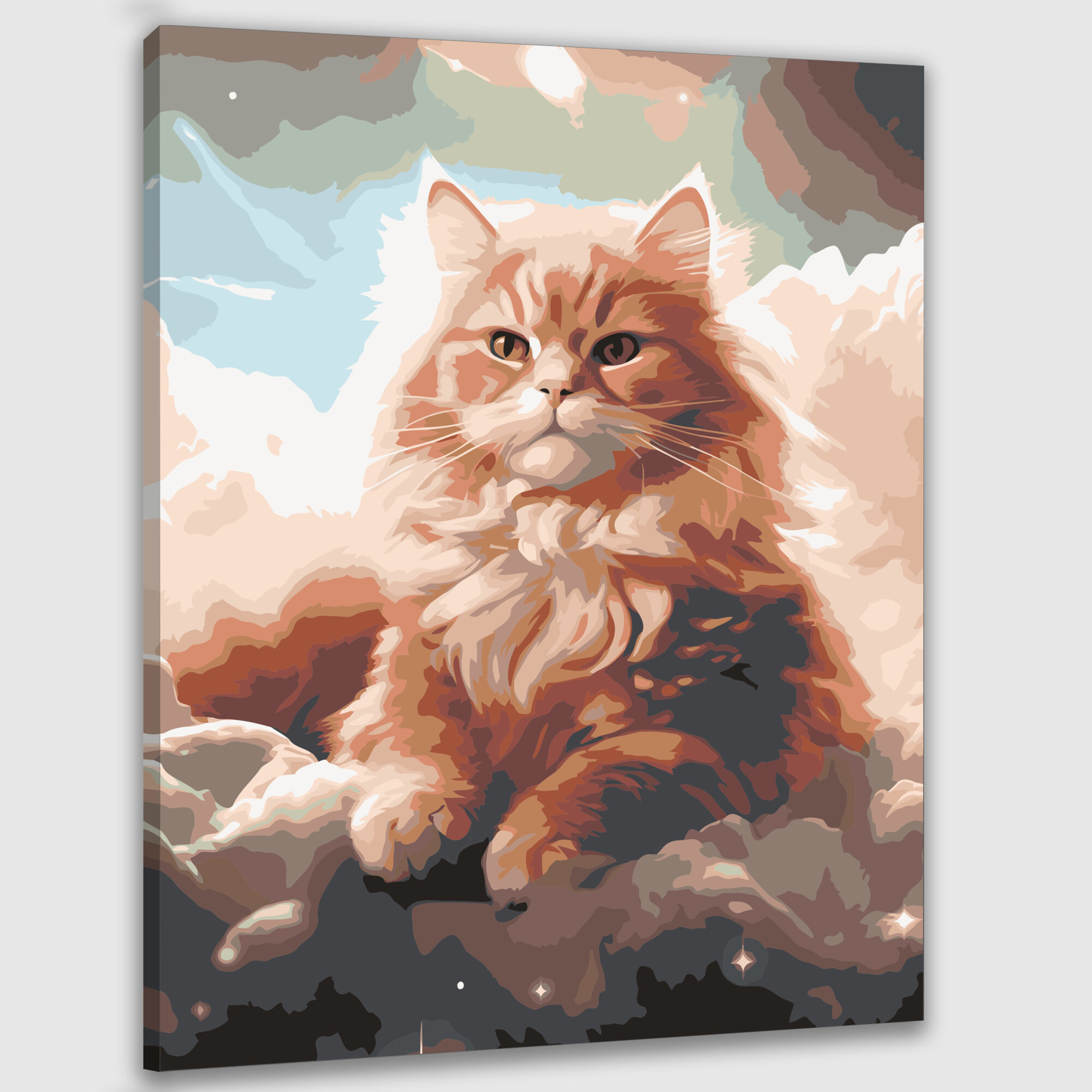 Картина по номерам 40x50 см, картина, цифровая, величественный кот, облако, фантастический пейзаж, грезы, мех