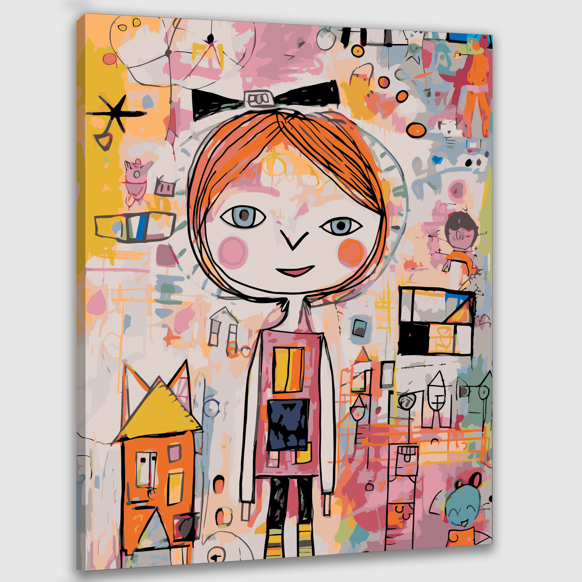 Картина по номерам 40x50 см, картина, смешанная техника, коллаж, детские рисунки, каракули, класс, цветные карандаши