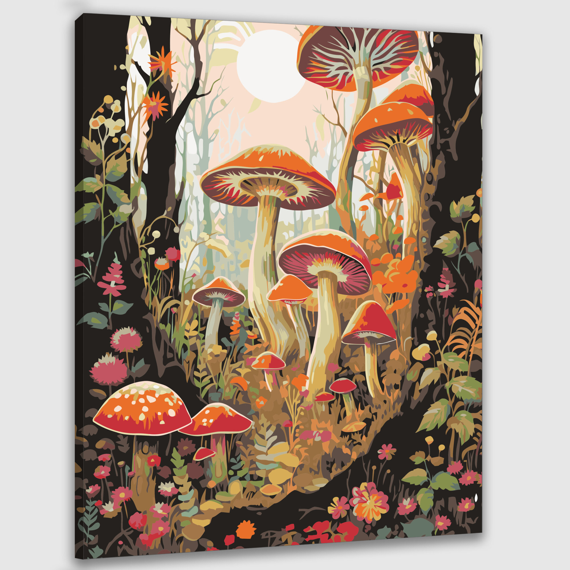 Картина по номерам 40x50 см, картина, гуашь, волшебная лесная сцена, яркие краски, замысловатые детали, листва, грибы