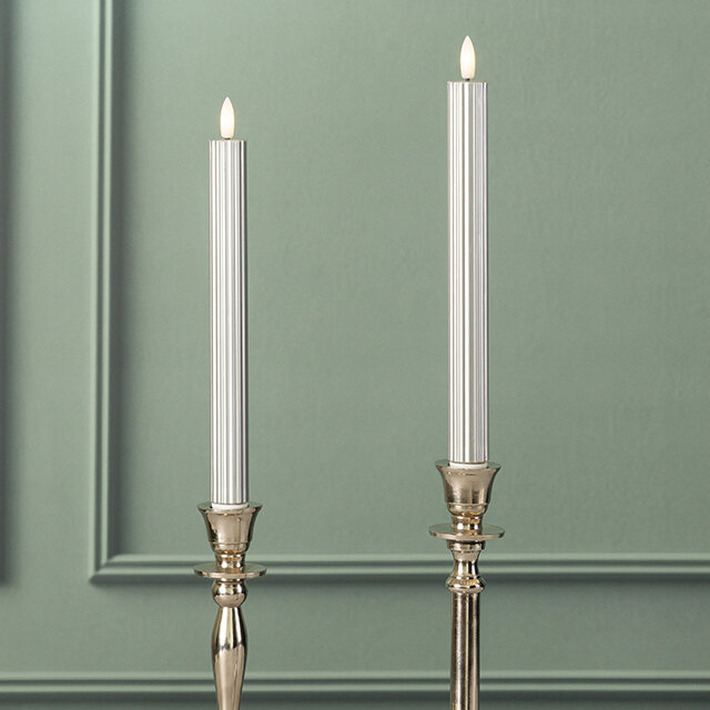 Столовая светодиодная свеча с имитацией пламени Softness 25 см серебряная, 2 шт с пультом, таймер, на батарейках, Koopman, AWL101710