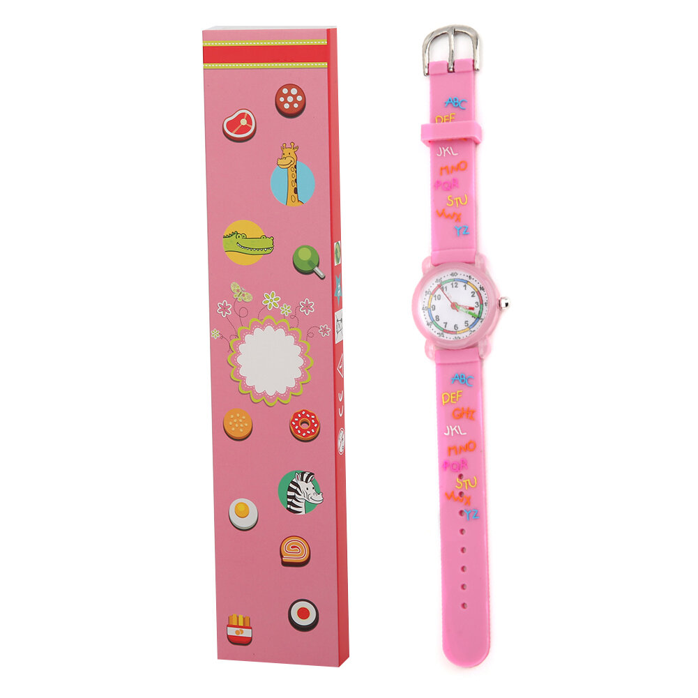 Детские водонепроницаемые часы с мультяшным рисунком, с буквенным узором, с функцией распознавания времени на запястье, розовые