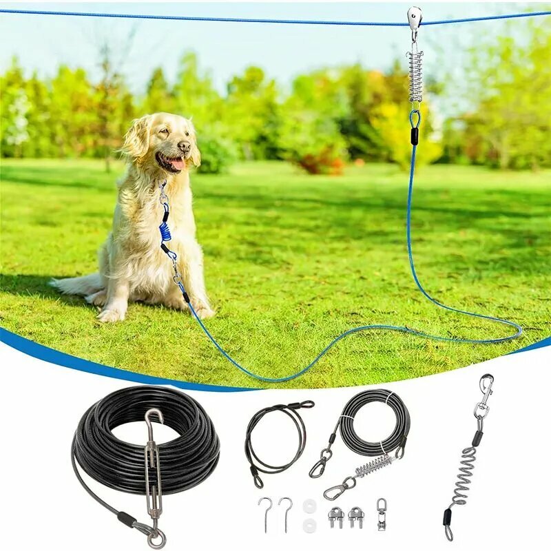 Система тележек для собак с эластичным тросом / 30-метровый трос для привязывания собак с поводками длиной 3 метра