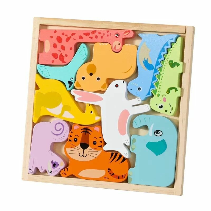 Детский деревянный пазл с лесными животными