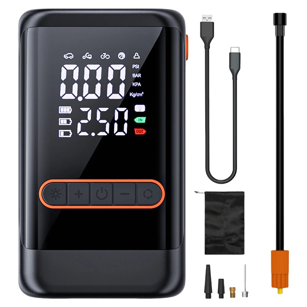 Электрический воздушный насос для шин, перезаряжаемый через USB портативный воздушный компрессор, светодиодный дисплей, воздушный насос высокого давления для автомобильного велосипедного шара