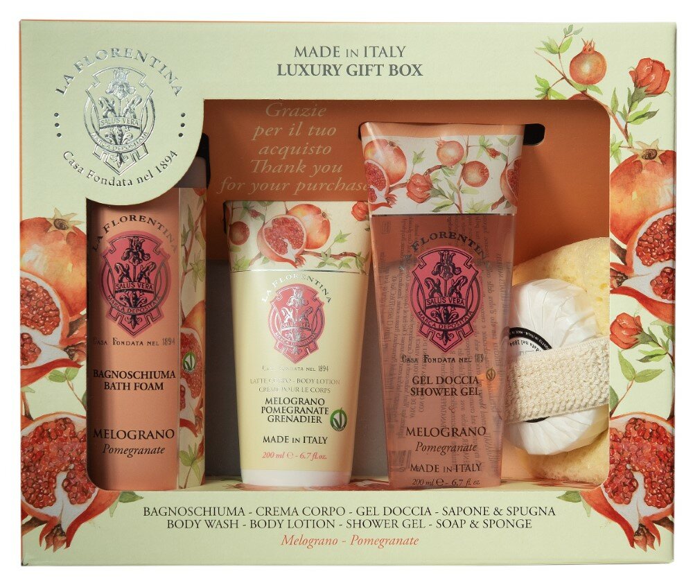 LA FLORENTINA Набор Гранат/пена для ванны 500мл+лосьон для тела 200мл+гель для душа 200мл+мыло 115,0+спонж/