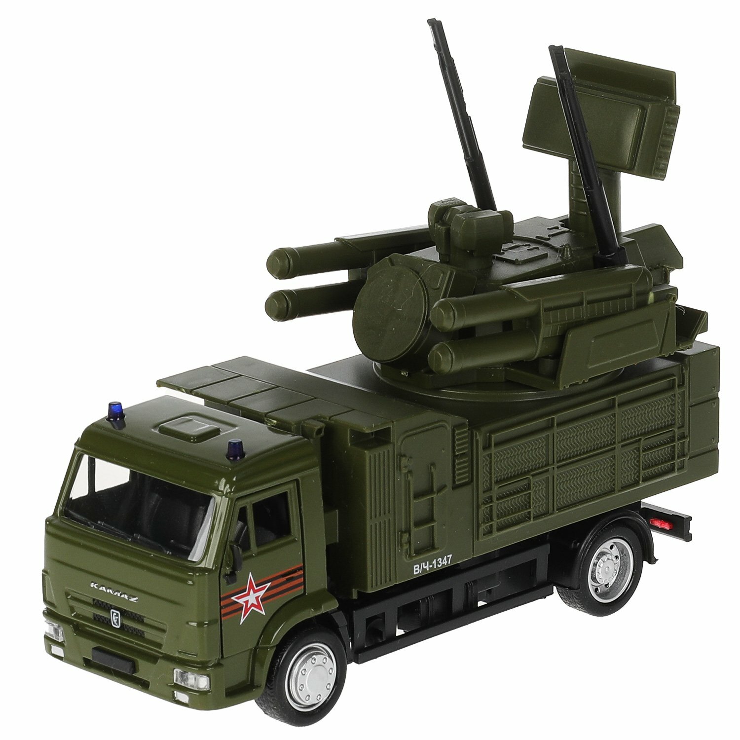 Модель машины Технопарк КамАЗ с зенитным комплексом, инерционная, свет, звук КАМРАNС-15SLАRR-GN