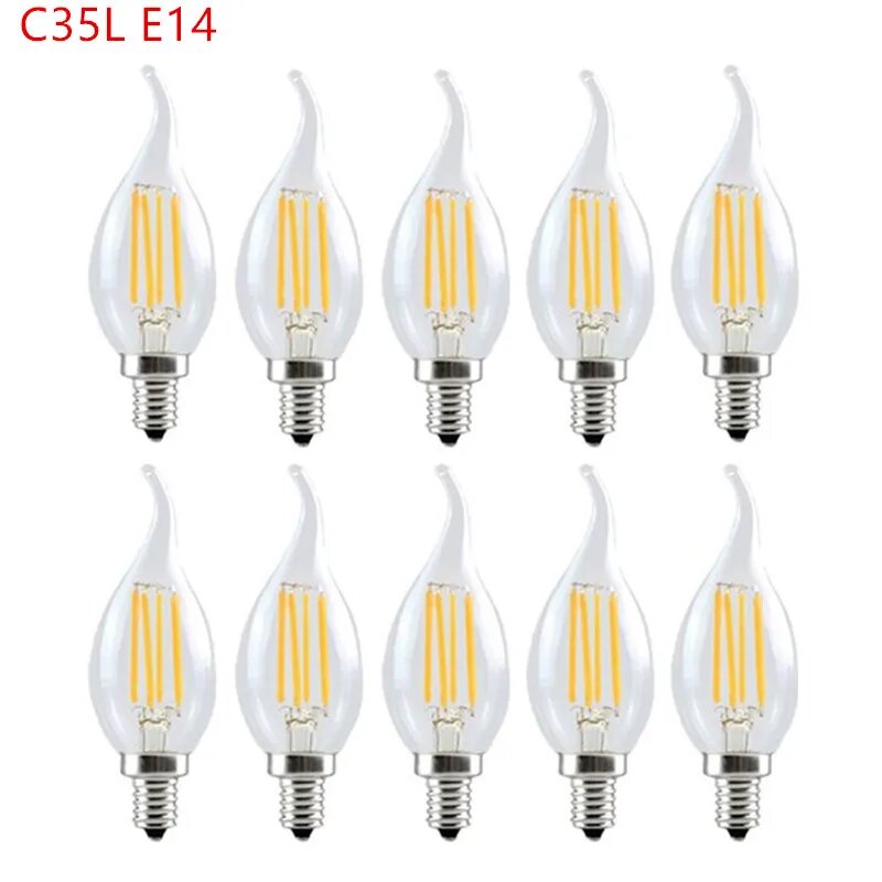 Светодиодные лампы Edison E14 E12 E27 4W 6W 8W теплый белый C35L E14, Warm White, 6W 220V