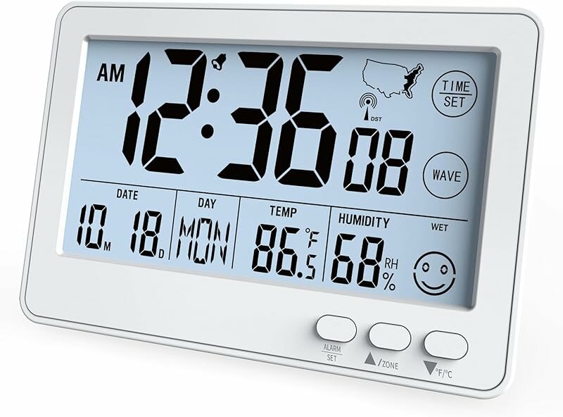 Маленький атомный, автоматический цифровой настольный часы с температурой, влажностью и датой, будильник для спальни, офиса, 4 Ti