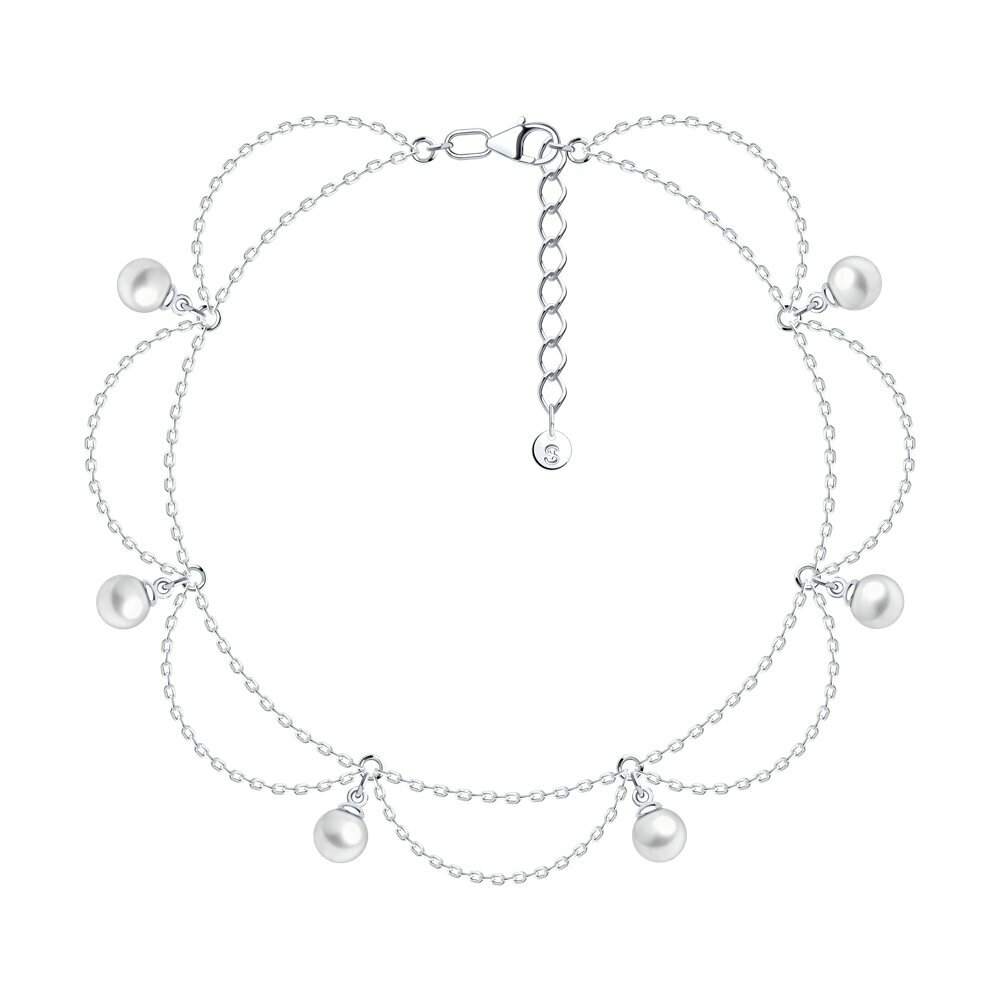 Браслет, серебро, 925 проба, родирование, жемчуг имитация