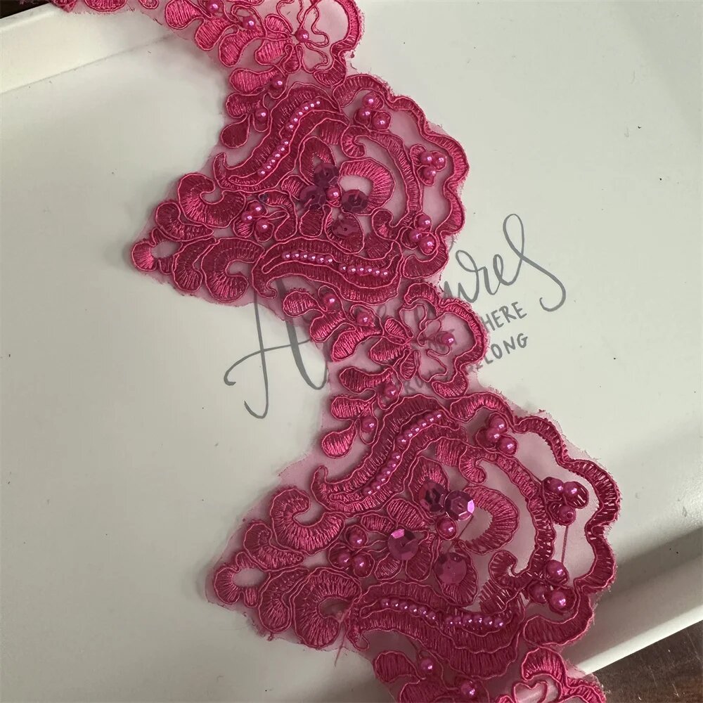 Бисерное кружево с блестками ywleiao для пошива женских платьев Розовый, hot pink C