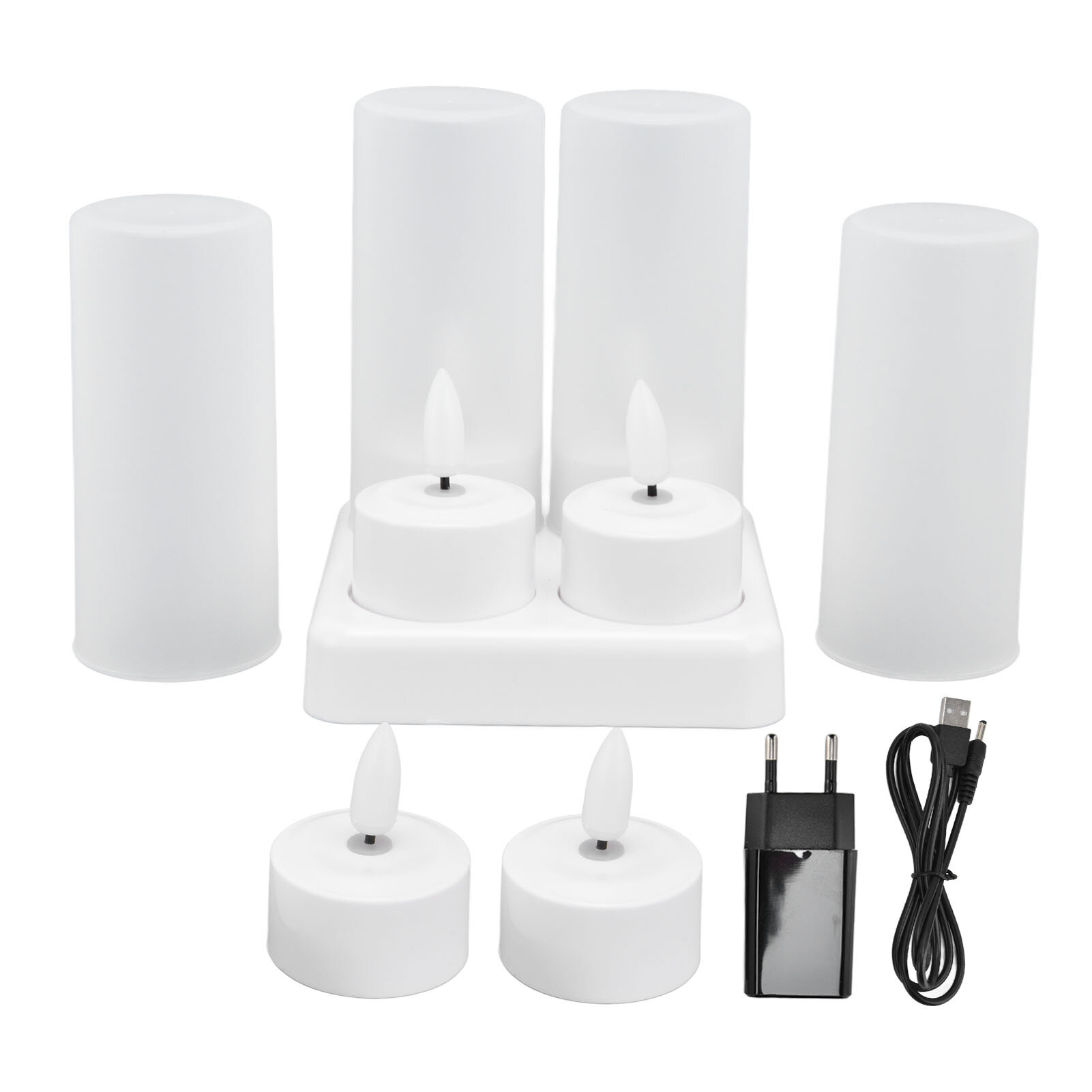 LED Flickering Flameless Candles Yellow Tea Light with Charging Base for Parties Weddings Decoration 100‑240VEU Plug