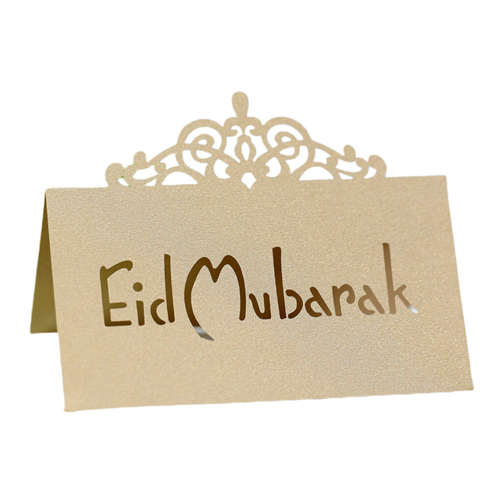 100Pcs 3D Floral Crown Eid Mubarak Table Card Ramadan Hollow Out Paper Placecard