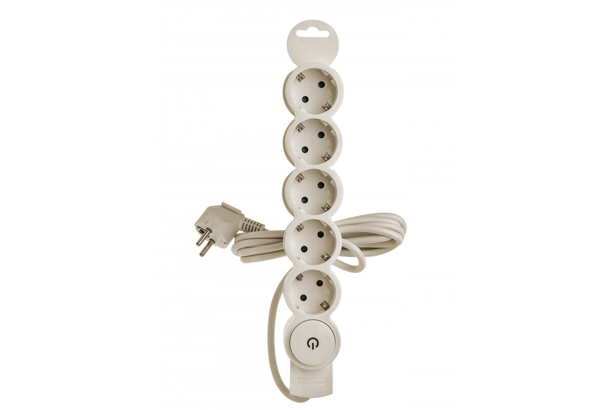 DUWI 32570 3 Сетевой фильтр 5 гнезд, 10А/2,2кВт, 1,5м, слоновая кость
