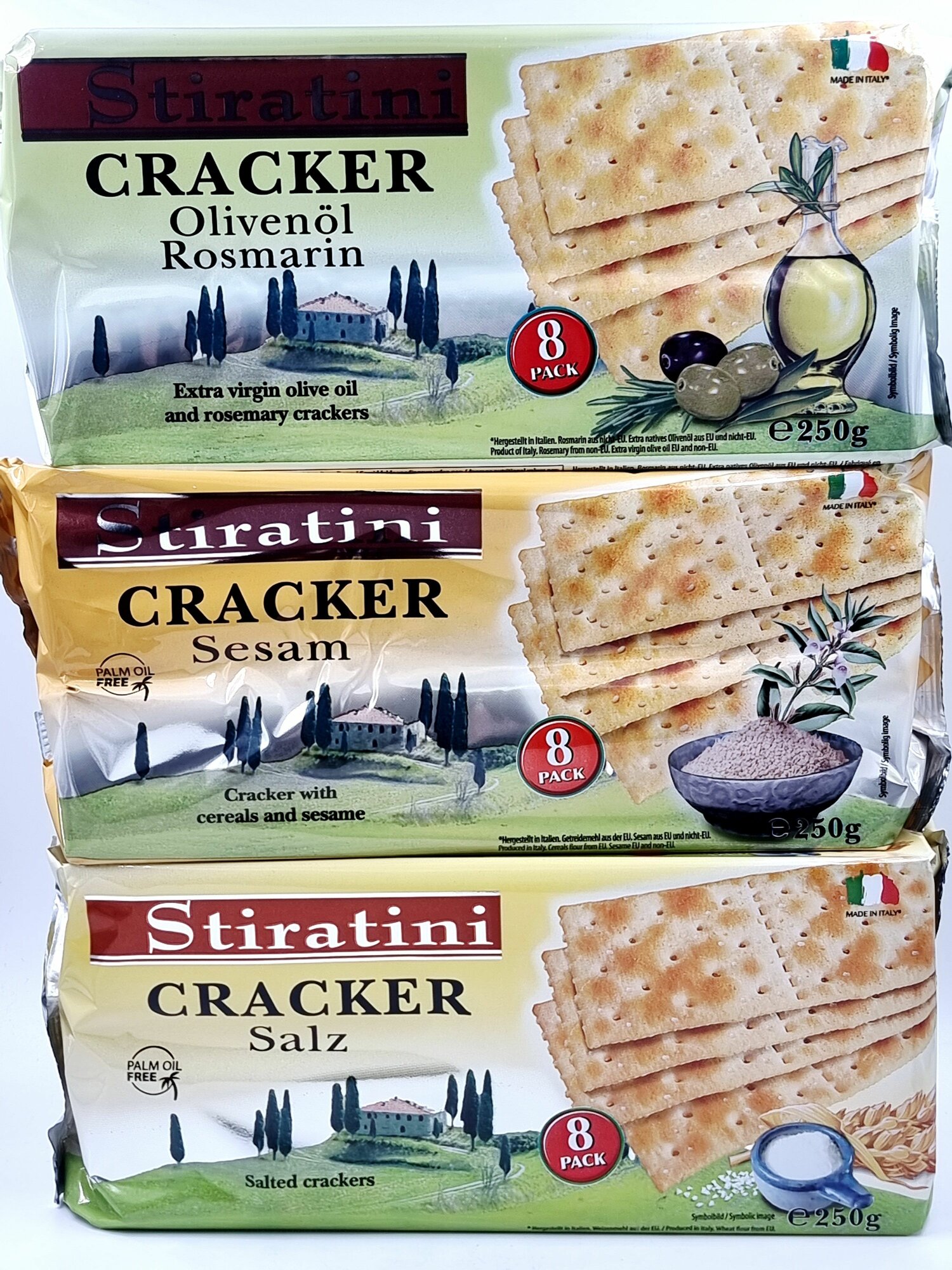 Stiratini набор крекеров 3 вида соль, розмарин, кунжут (250x3) 750 г (Австрия)