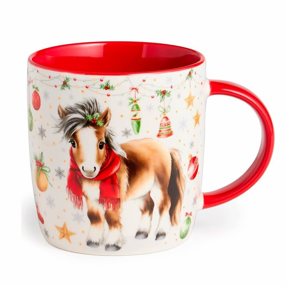 Кружка 355мл 'Pony winter story' из керамики, ярко-красный внутренний цвет