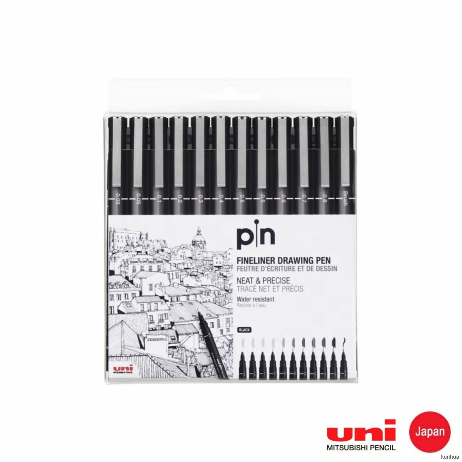 Линер Uni PIN-200 черный комплект 12 шт.