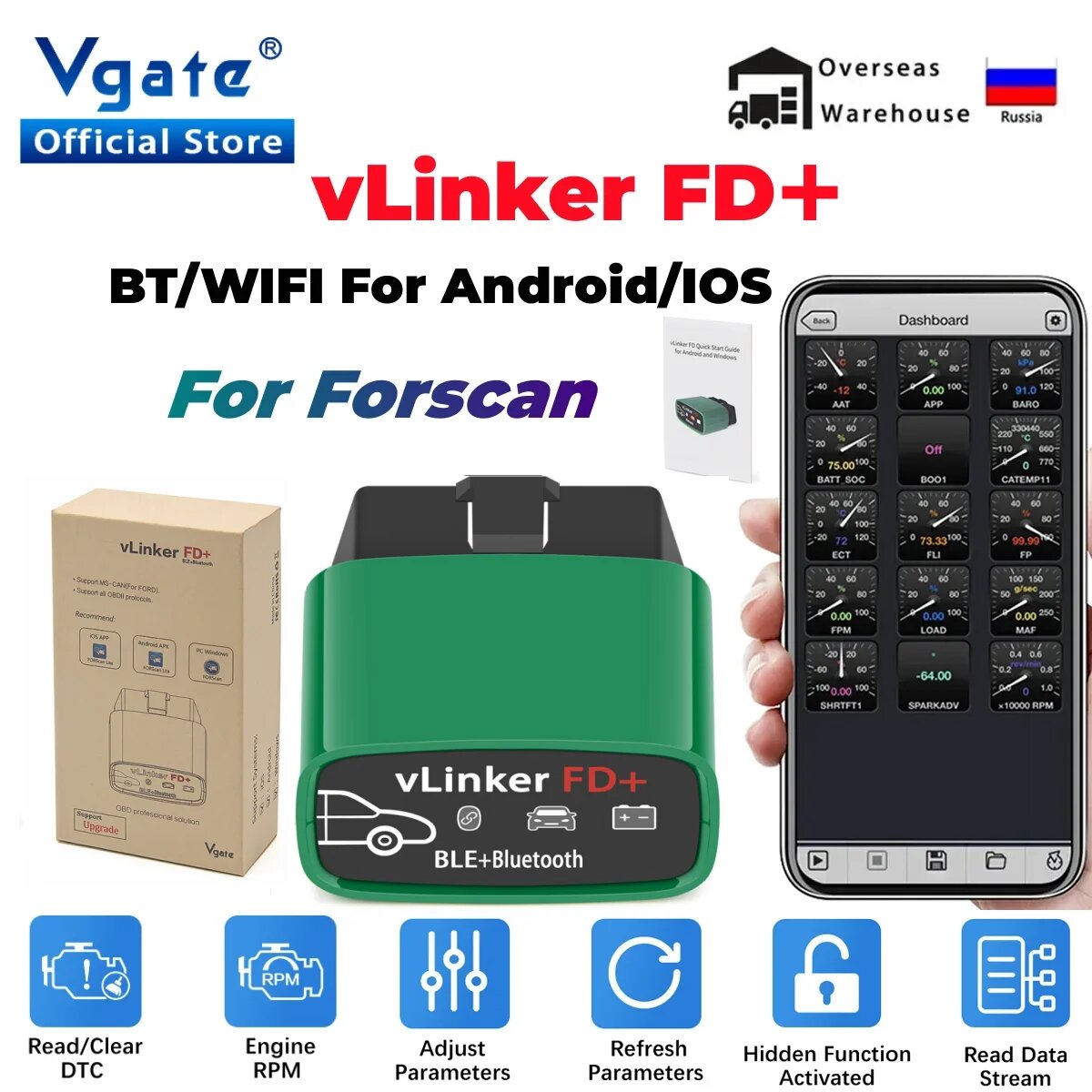 Автомобильный диагностический сканер Vgate vLinker FD ELM327 FORScan для Ford wifi Bluetooth BT3.0