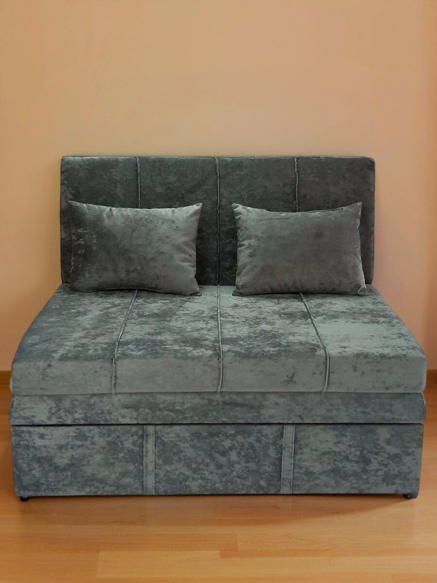 Диван-кровать с мягкими подушками StylChairs Сёма 110 б/п, велюр CRUSH серый
