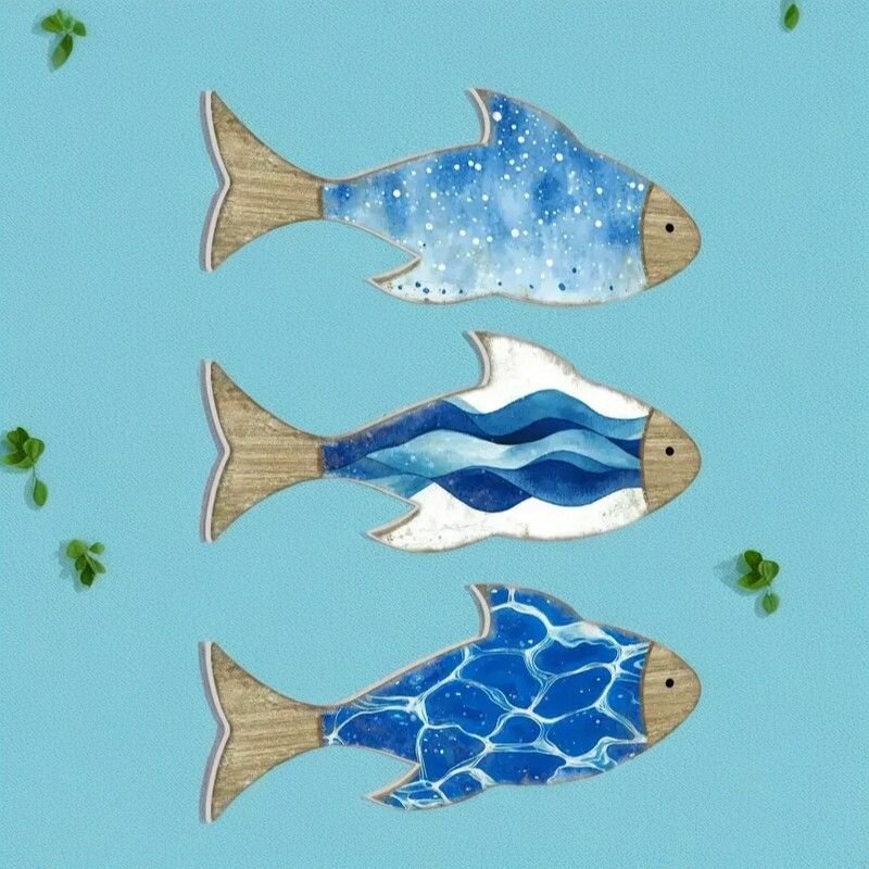 3 штуки/1 комплект, деревянная декоративная доска в форме рыбы, в морском стиле, можно наклеить на стену или дверь (двусторонним клеем)