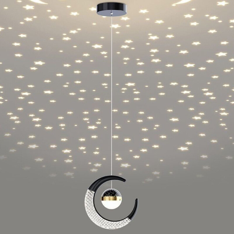 Проекция звездного неба, подъемная подвесная линейная лампа, черная люстра для спальни-трехцветное затемнение