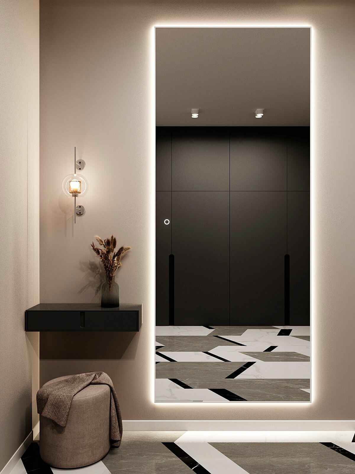 Зеркало настенное 240х100 см. белое с подсветкой сенсорное в алюминиевой раме интерьерное BLX MIRROR