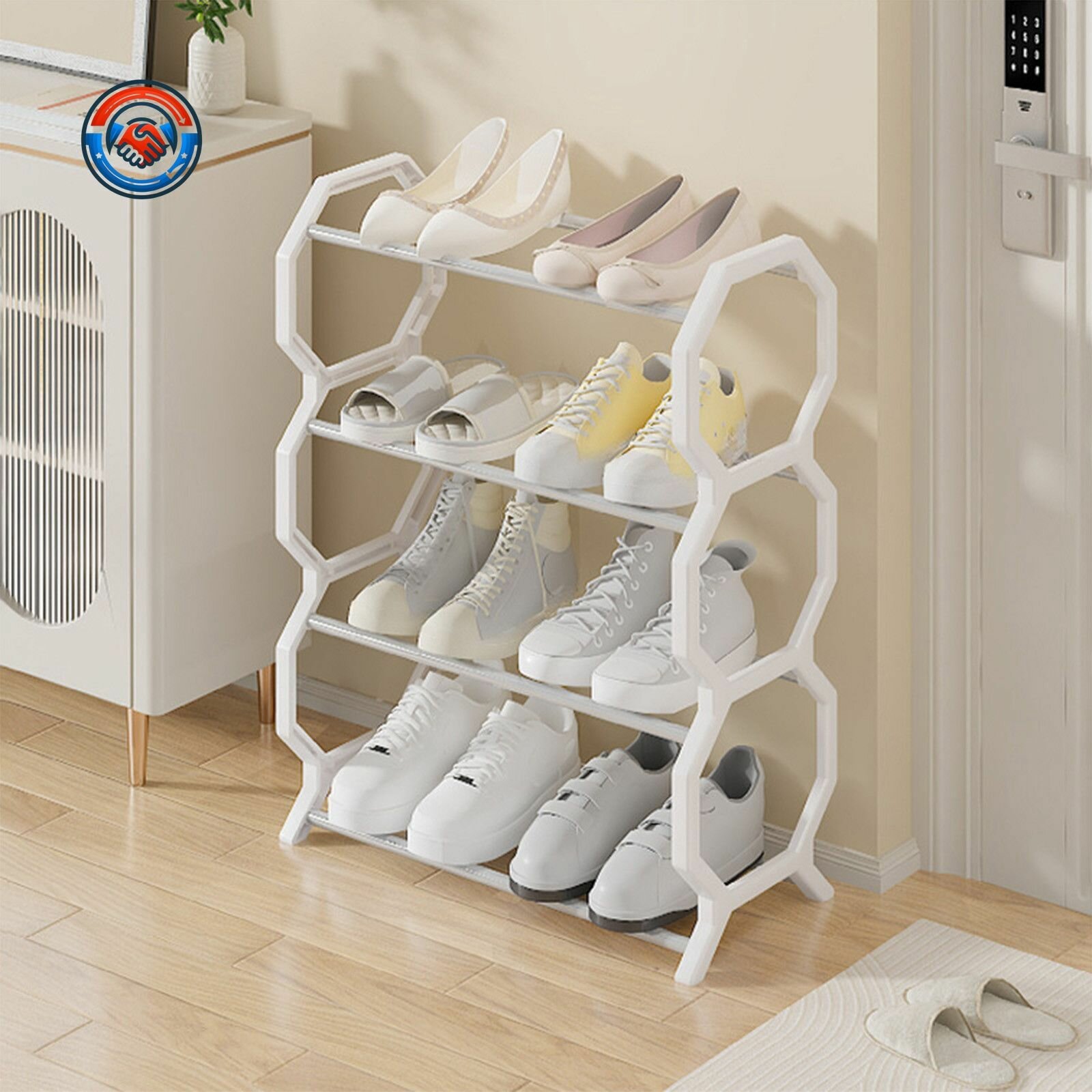 Полка для обуви 4 яруса, простая сборка, компактная стойка для прихожей, металлическая подставка для кроссовок и туфель, вентилируемая конструкция