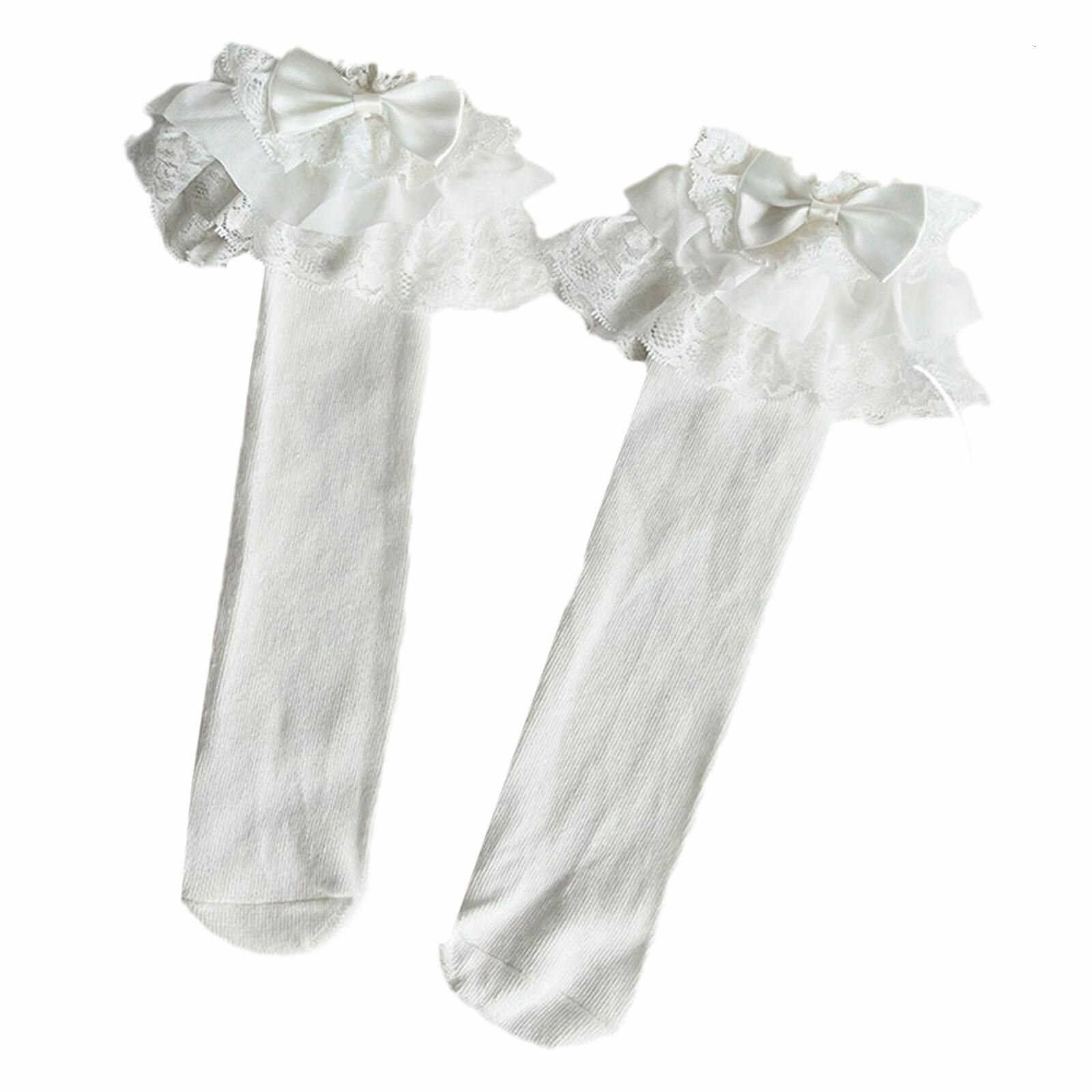 Гольфы до колена в стиле "Лолита" для детей, многослойные кружевные чулки с оборками и бантом