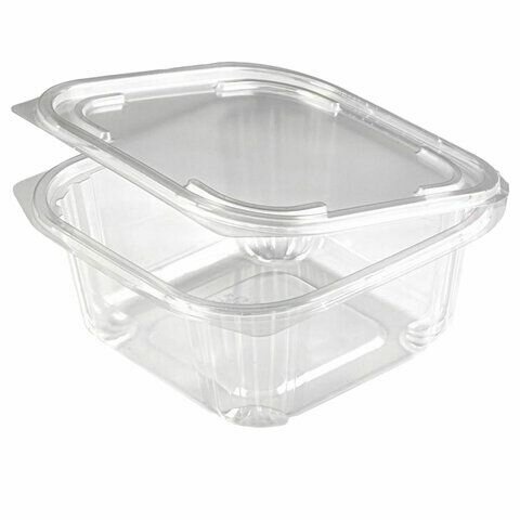 Одноразовый контейнер квадратный 750 мл с крышкой юп-рксп, комплект 300 шт, прозрачный ПЭТ, ЮУПМ6014