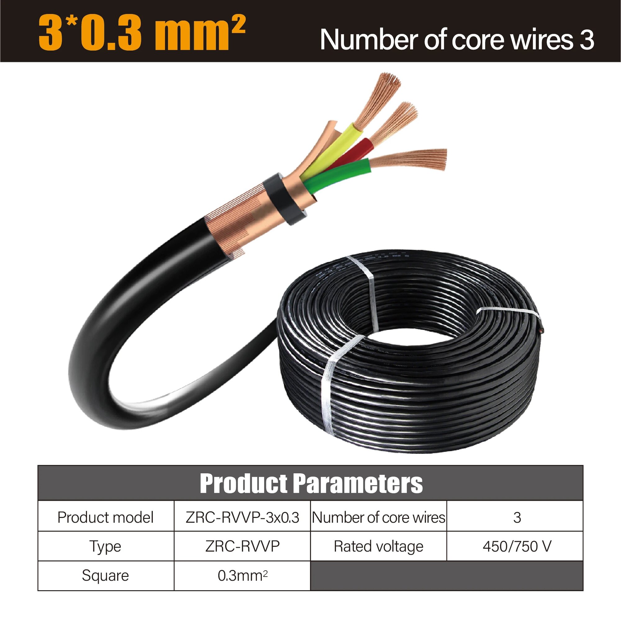 Экранированный медный провод RVVP 22 AWG 3 cores