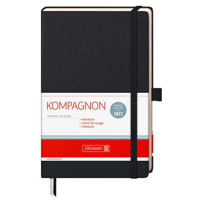 Блокнот нелинованный Brunnen Компаньон Классик, на резинке, 80 гр/м2, 12.5 х 19.5 см, 96 листов Черный (пр-во Германия)