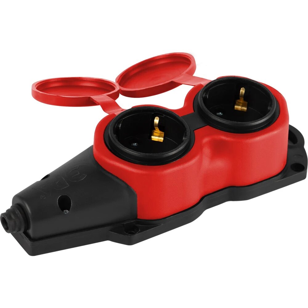 Колодка ЭРА KX-2e-RED-IP44 каучуковая, с заземлением, 2 розетки, 16A, IP44, красная Б0068443