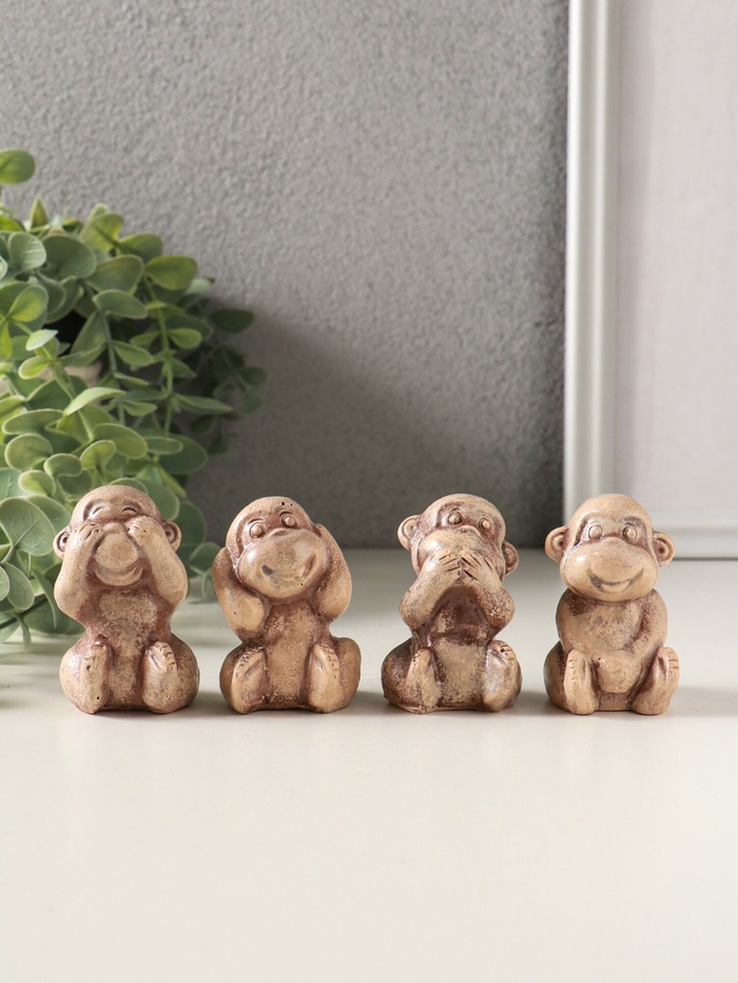 Статуэтки набор 4 шт "Обезьянки" высота 6 см, слоновая кость 10970272