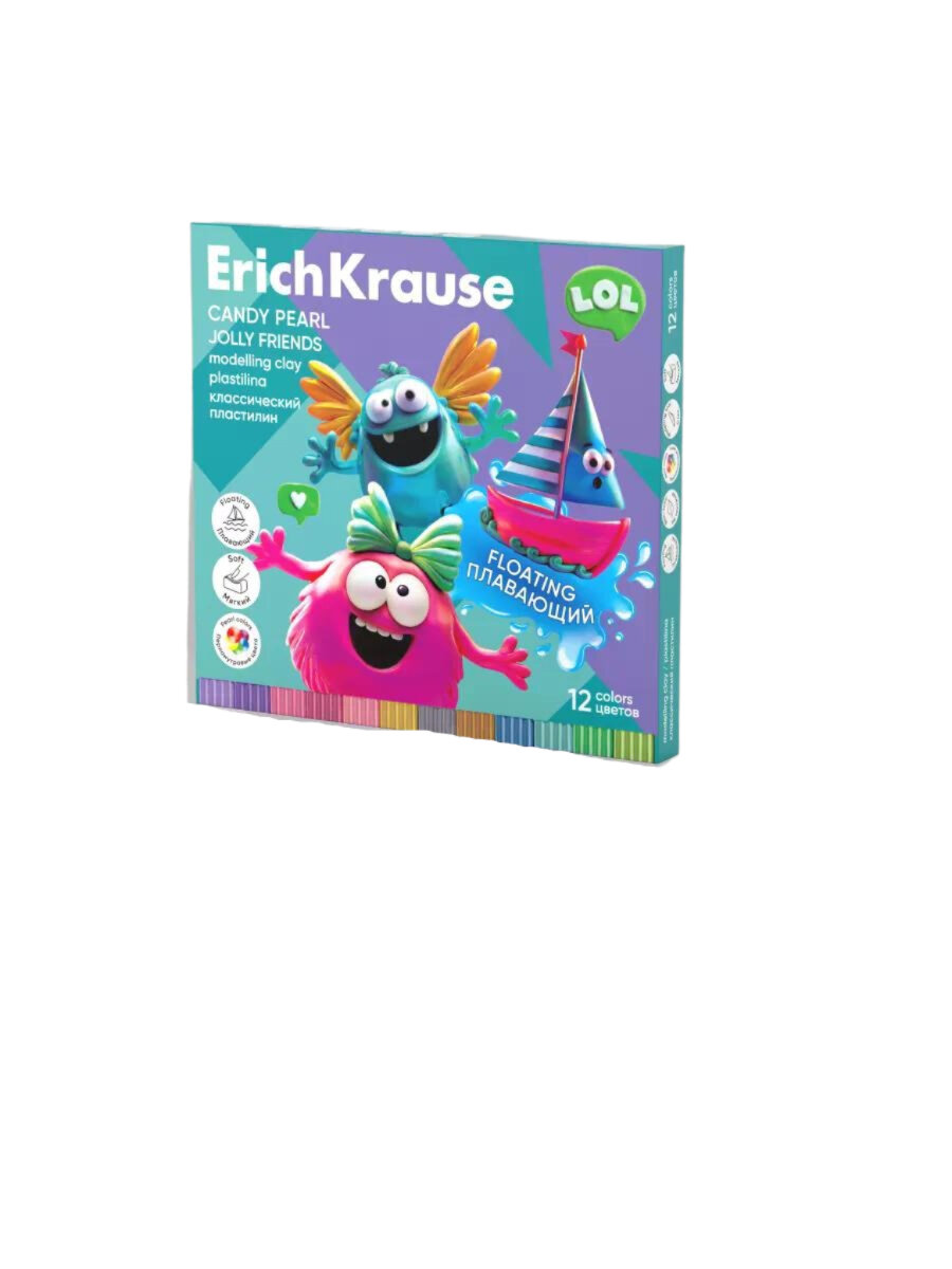 Пластилин 12 цветов ErichKrause Jolly Friends Candy, плавающий, со стеком