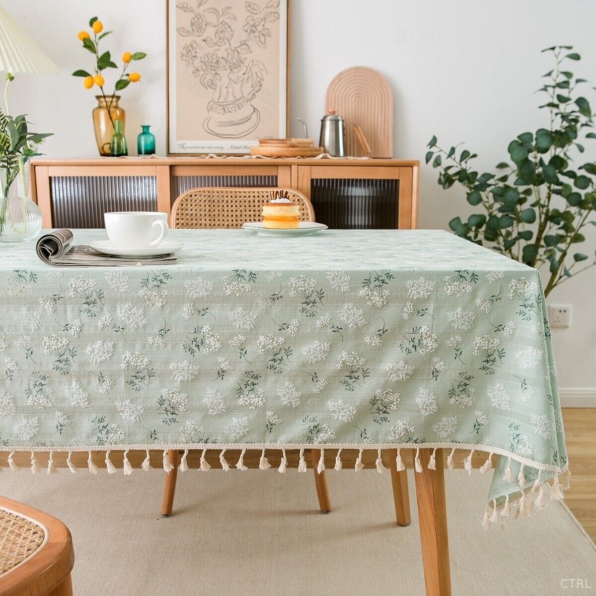 Хлопковая скатерть в корейском стиле, Sage green, 120X120cm