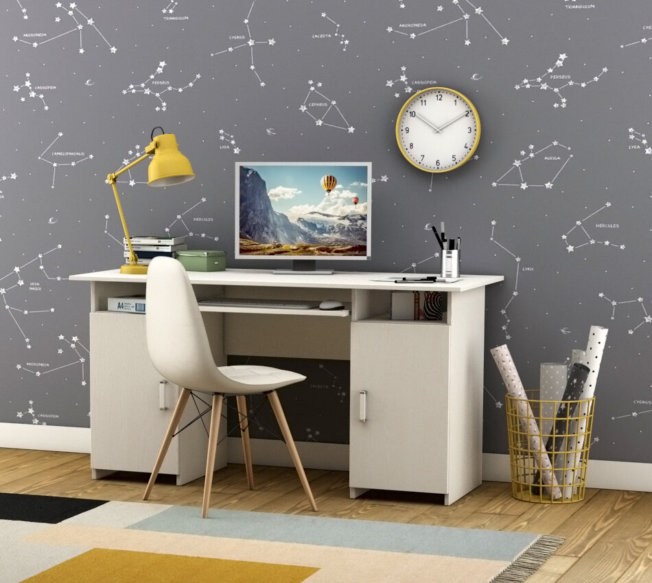 Стол письменный, стол компьютерный Лайт (Ньюкасл) 6К белое дерево