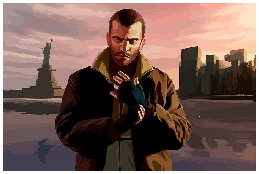 Картина по номерам на холсте игра GTA IV (Нико Беллик) - 8592 Г 60x40
