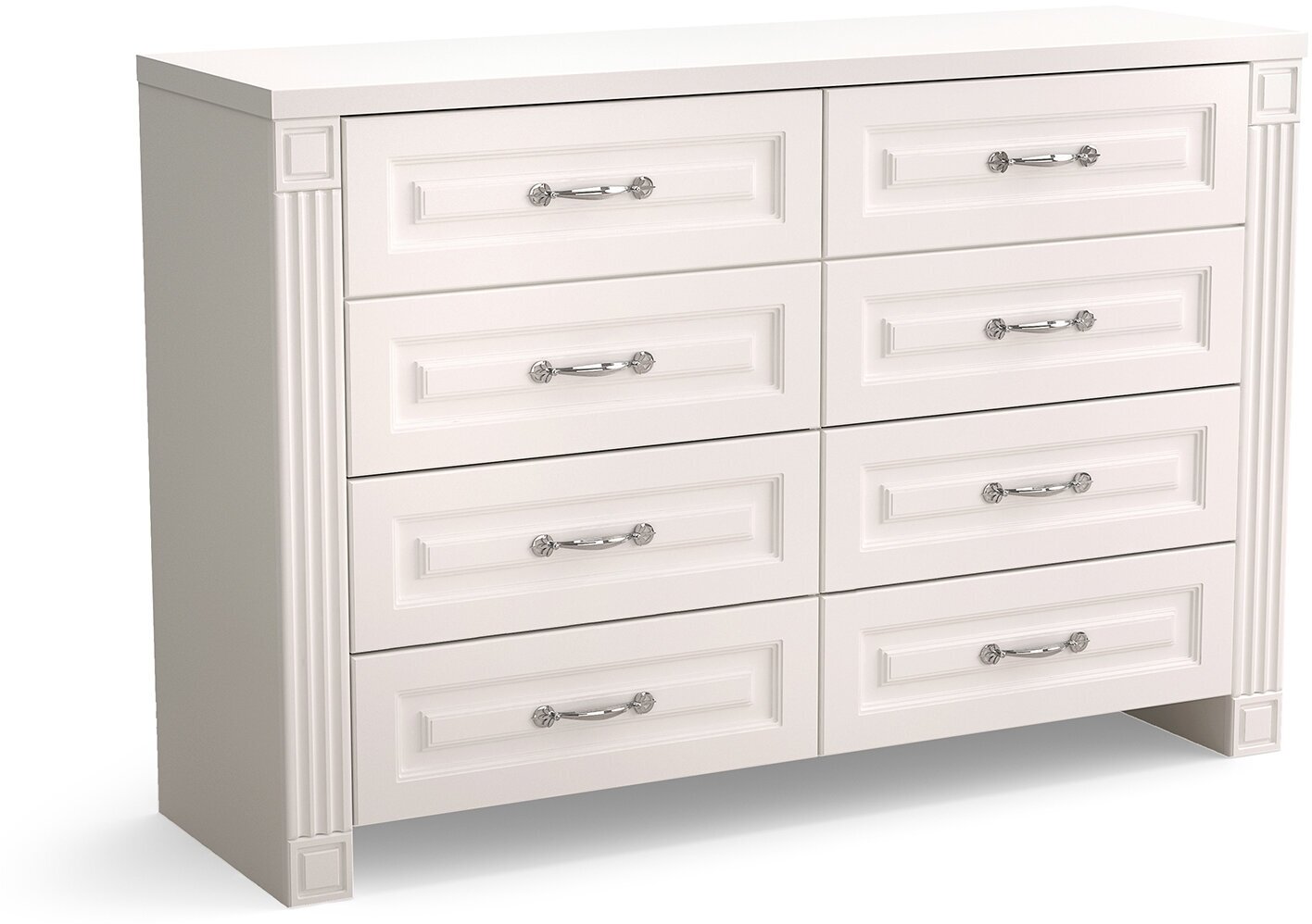 Комод с выдвижными ящиками Александра 8 Фабрика Стиль, 136x91.2x42см, Корпус Белый 0110, фасады Милк SF-01 ADI матовый