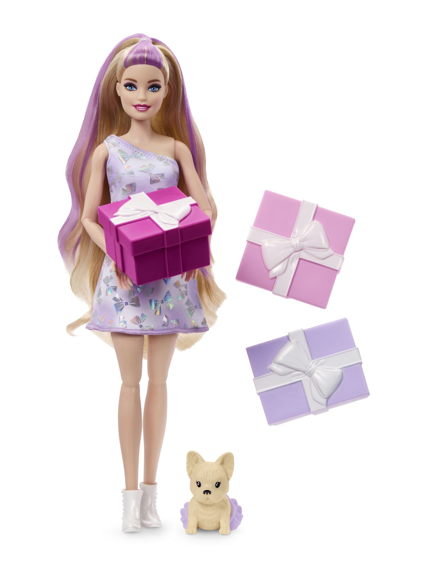 Кукла Mattel Barbie Party Unboxed Pet Birthday Series Doll & Accessories, Birthday Bows Set With 10 Surprises